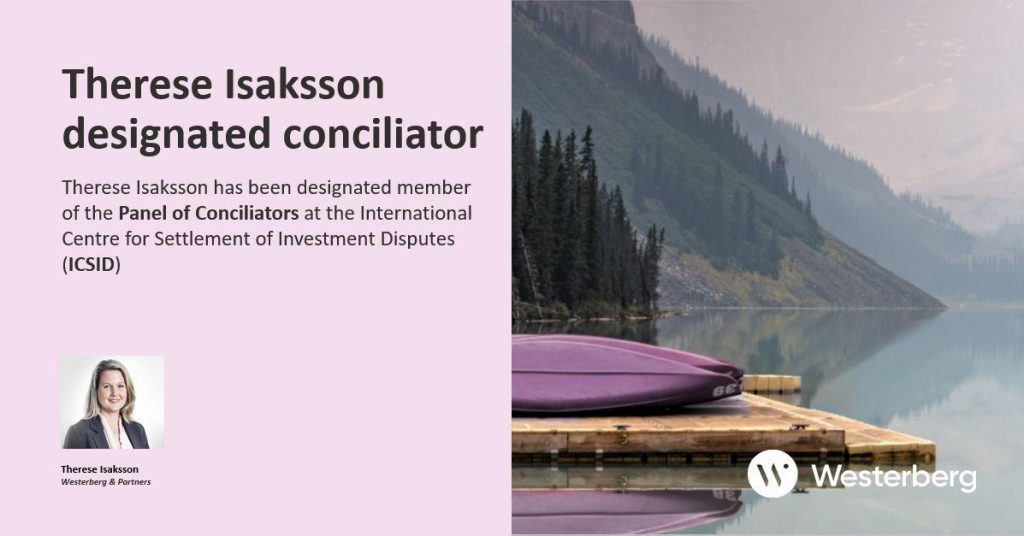 Therese Isaksson designated conciliator - Westerberg & Partners